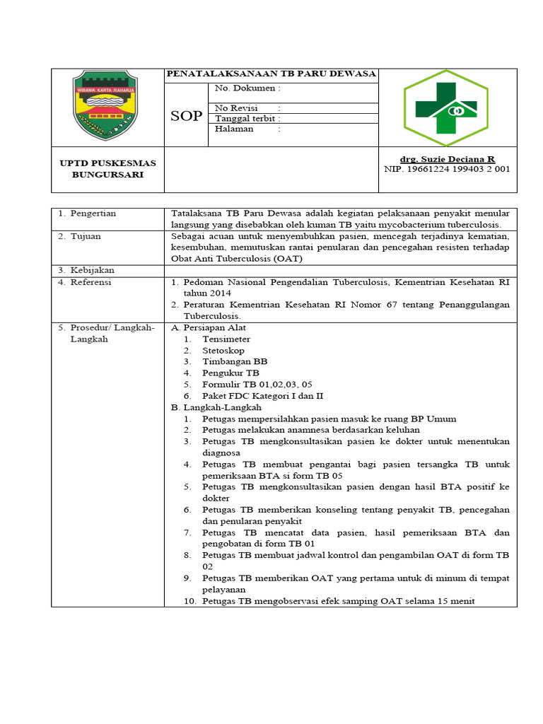 Sop Penatalaksanaan TB Paru Dewasa | PDF