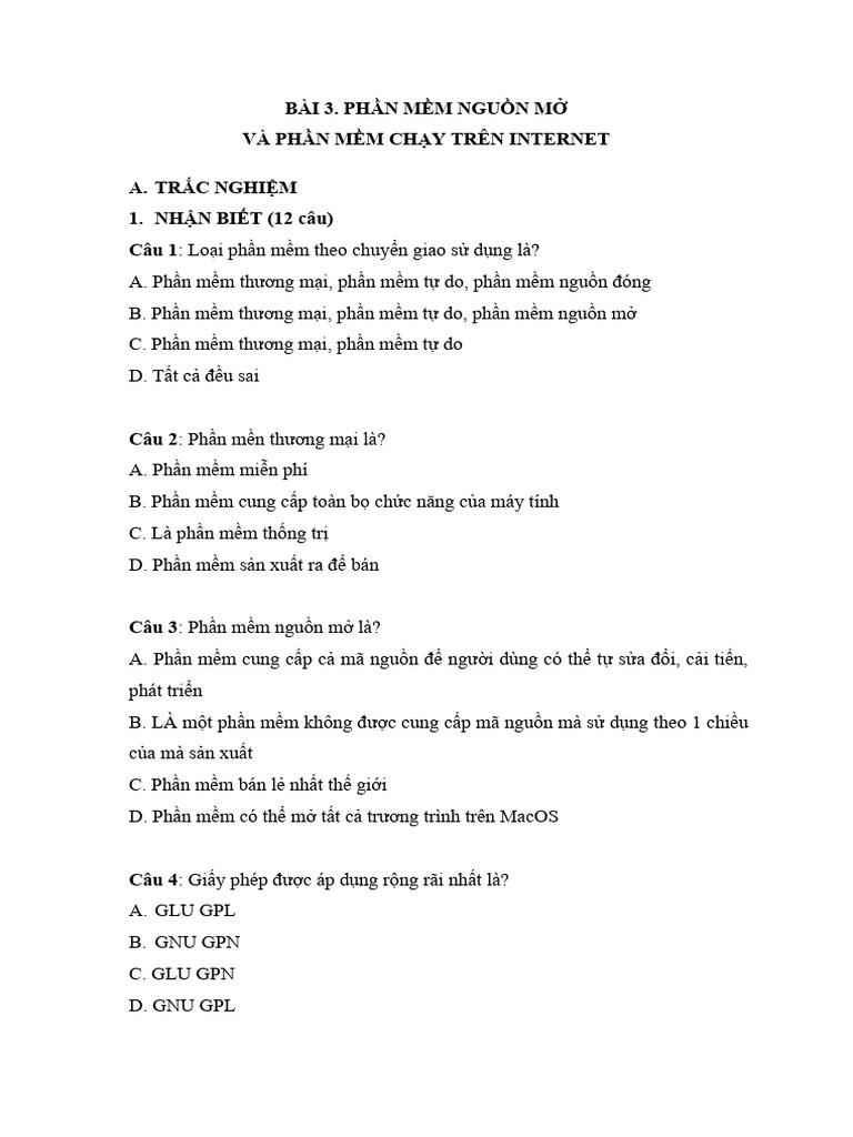 Bai 3 Phan Mem Nguon Mo Va Phan Mem Chay Tren Internet-1 | PDF
