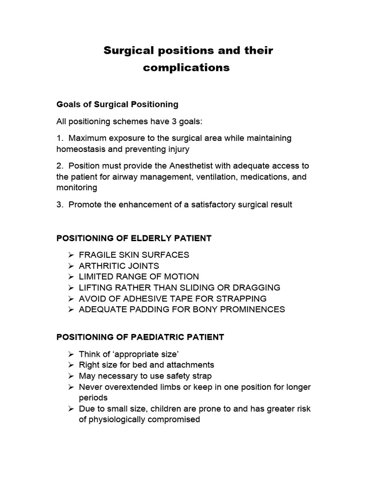 Surgical Positions and Their Complications10th 11th Weeks | PDF
