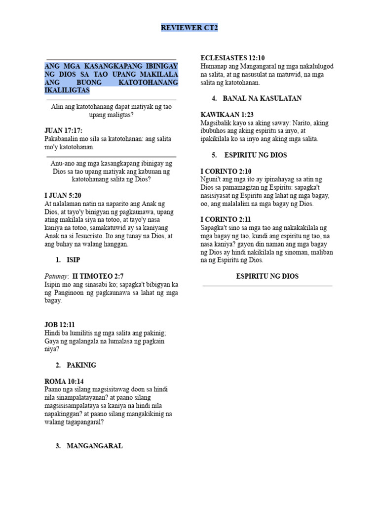 Reviewer Ct2: Patunay: II TIMOTEO 2:7 | PDF