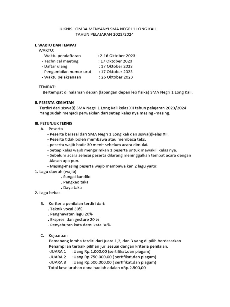 Juknis Lomba Bernyanyi | PDF