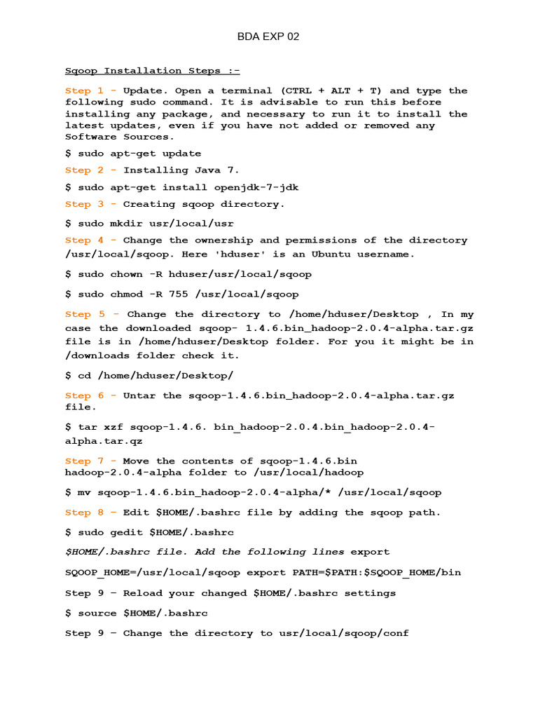 BDA 02 - Sqoop Installation | PDF