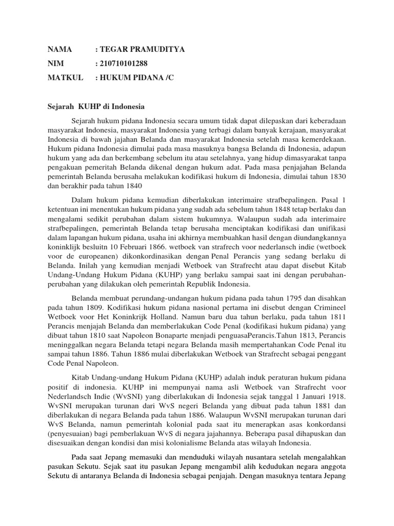 Sejarah KUHP Indonesia dari Kolonial hingga Kini | PDF