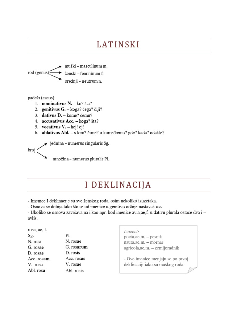 Latinski I Deklinacija | PDF