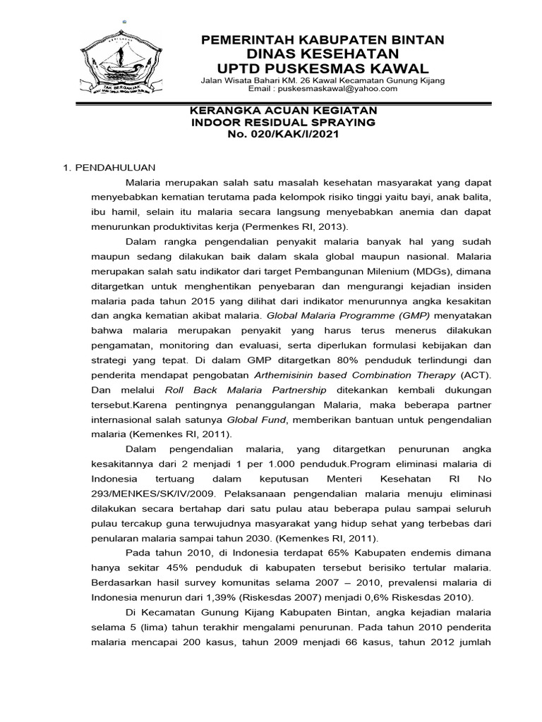 Malaria-3. KAK IRS - 2021 | PDF