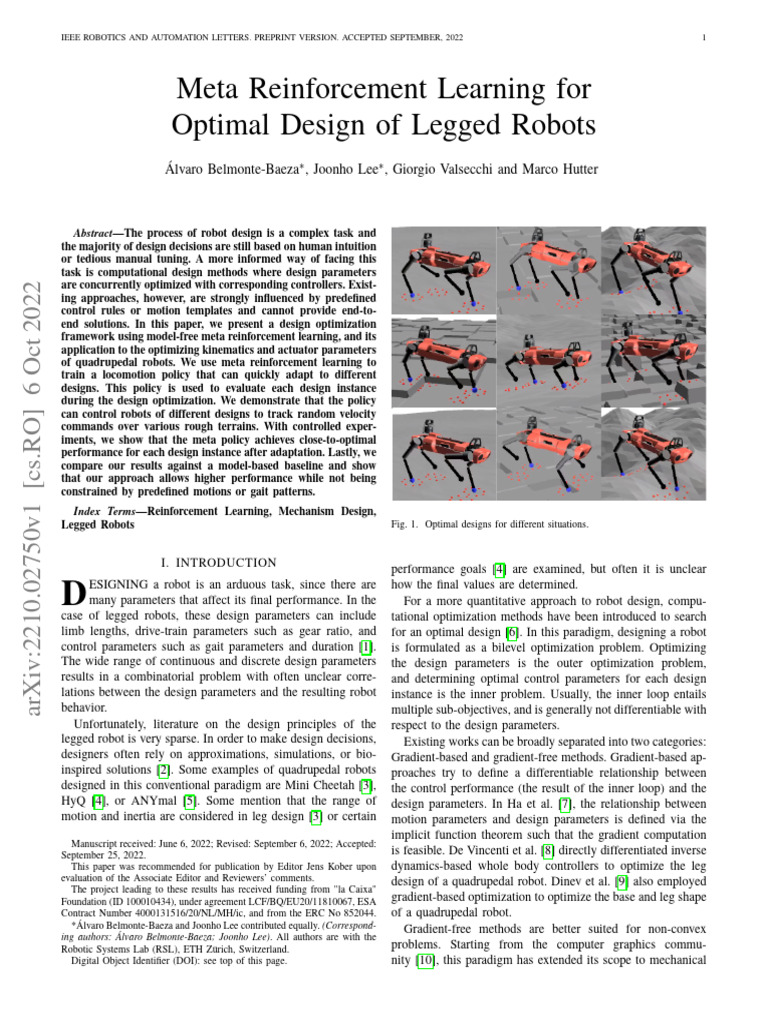 Meta Reinforcement Learning For Optimal Design of Legged Robots | PDF | Mathematical ...