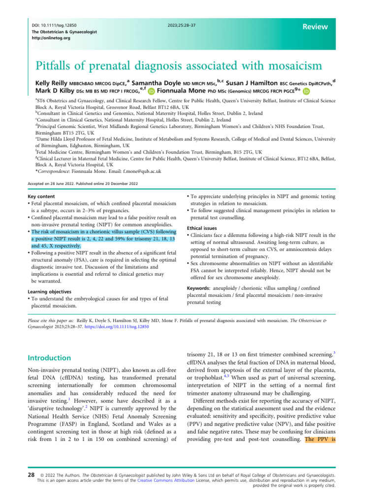 Pitfalls of Prenatal Diagnosis Associated With Mosaicism TOG | PDF ...