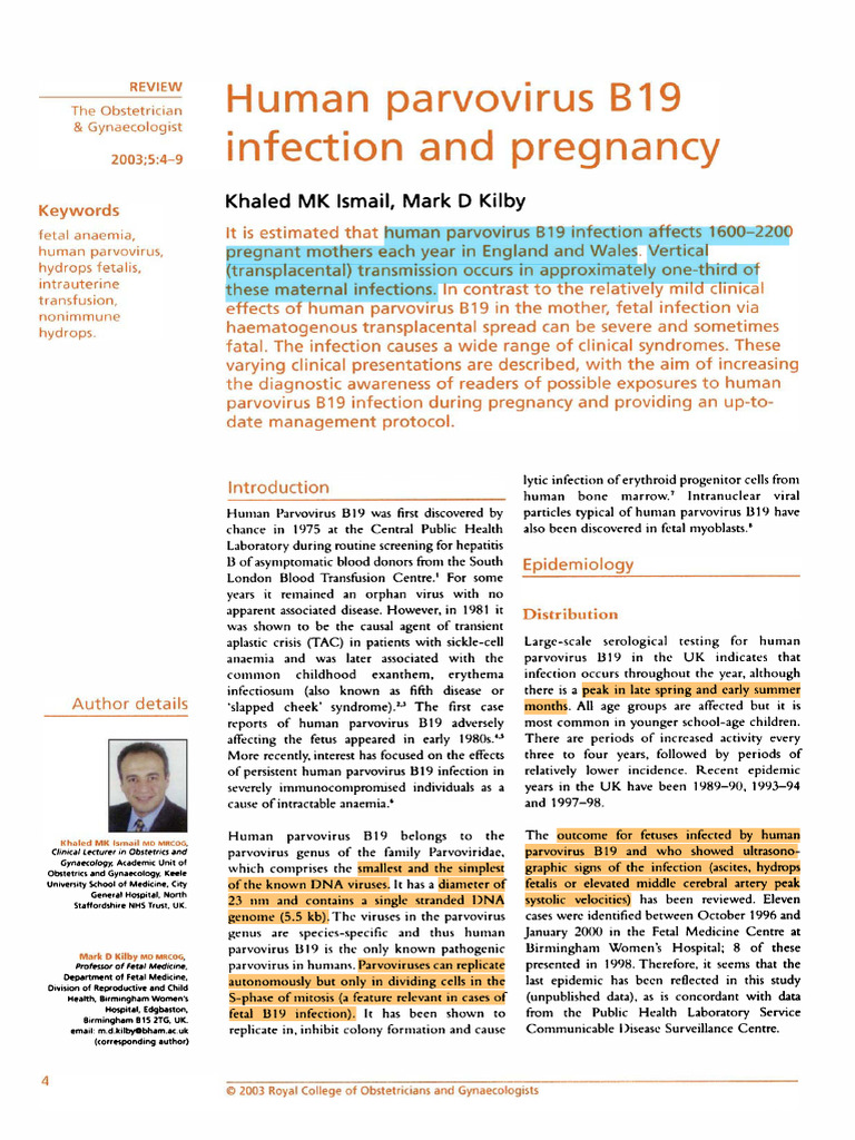 TOG Human Parvo B19 | PDF | Public Health | Medical Specialties