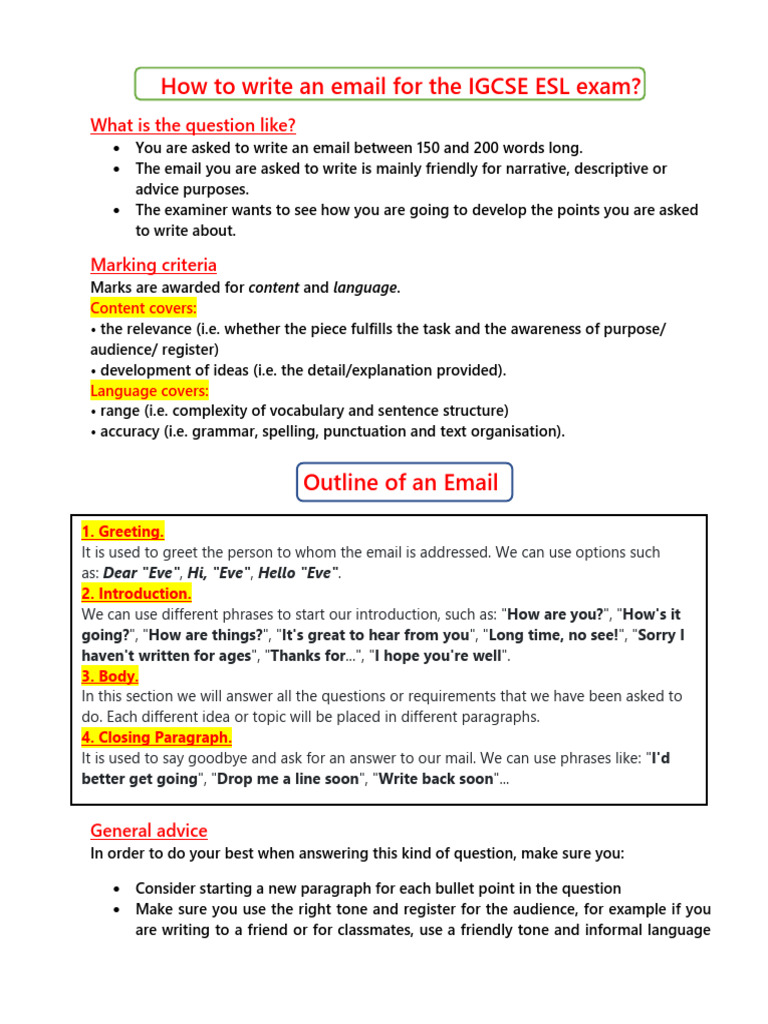 How-to-write-an-email-for-the-IGCSE-ESL-exam | PDF