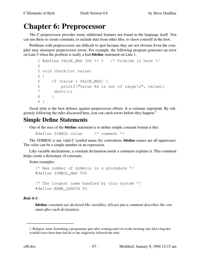 Chapter 6: Preprocessor: Simple Define Statements | PDF | C (Programming Language) | Pointer ...
