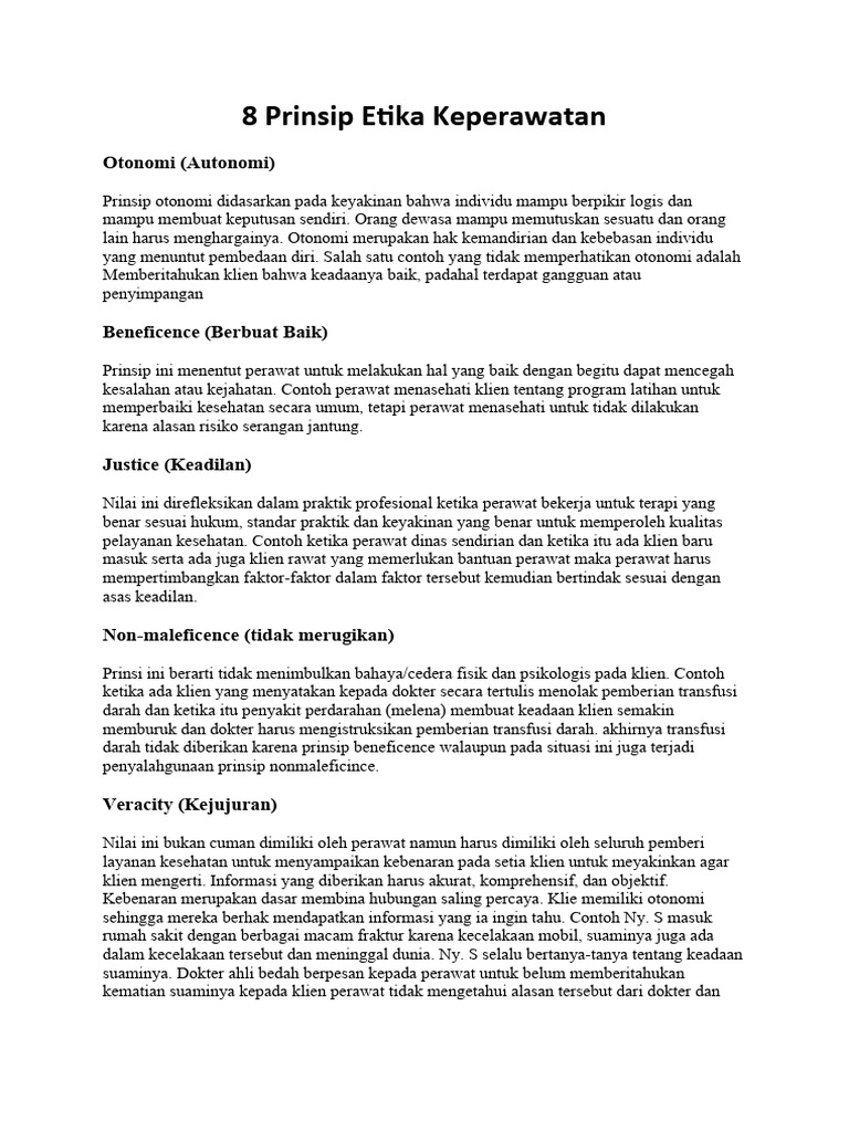 8 Prinsip Etika Keperawatan Pdf 