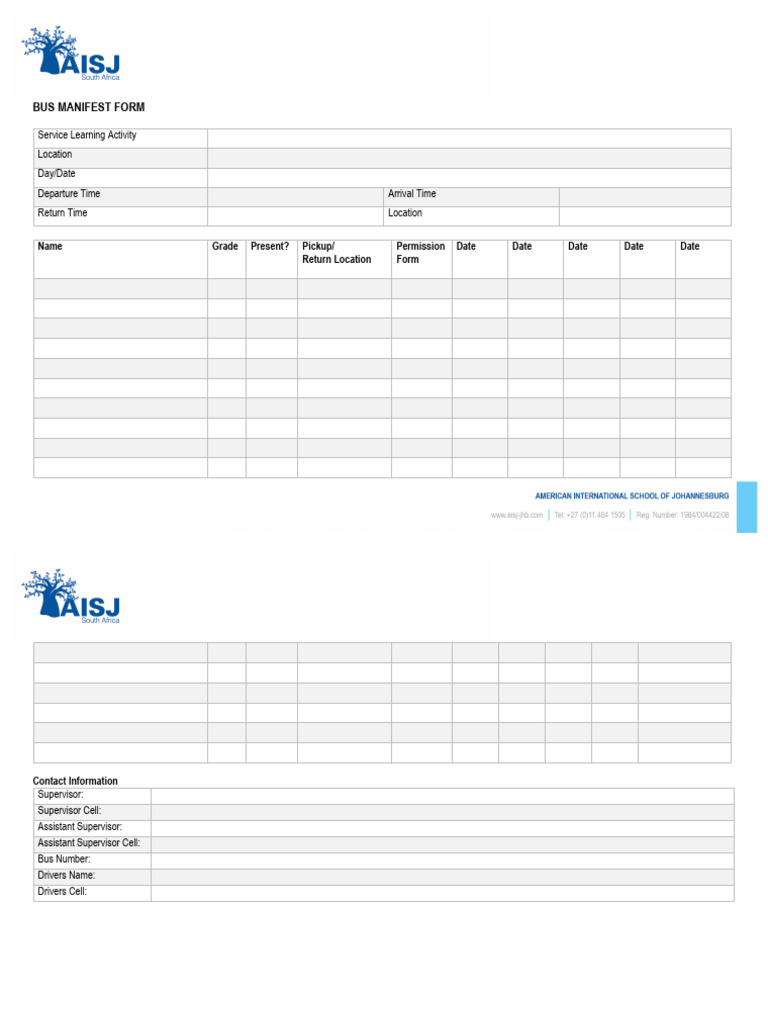 Bus Manifest Form Sample | PDF
