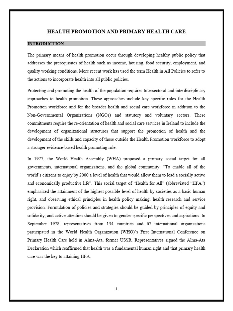 Health Promotion and Primary Health Care | PDF