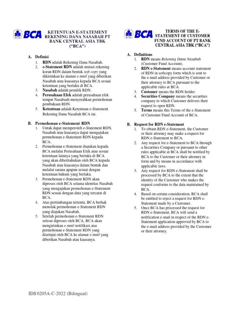 Syarat Dan Ketentuan E-Statement Rekening Dana Nasabah PT Bank Central ...