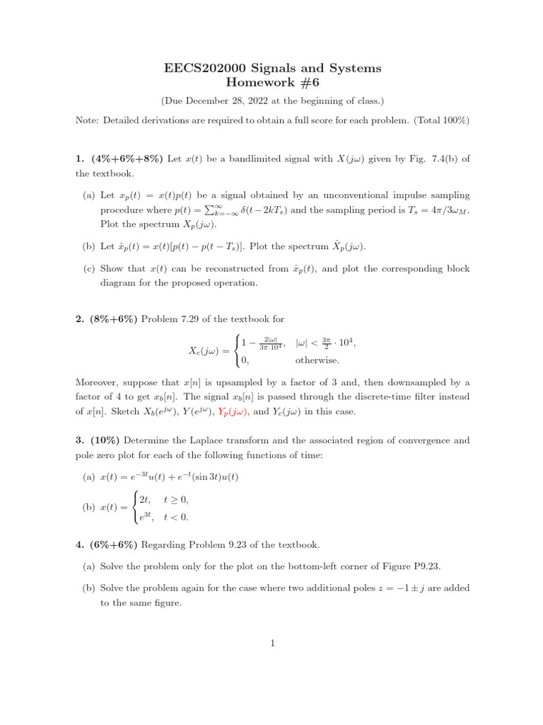 HW06 (SignalsSystems) Fall2022v1 | PDF | Signal Processing | Telecommunications Engineering