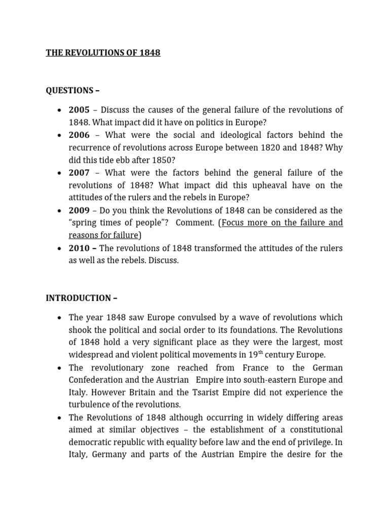 Causes and Failures of 1848 Revolutions | PDF | German Empire | Revolutions