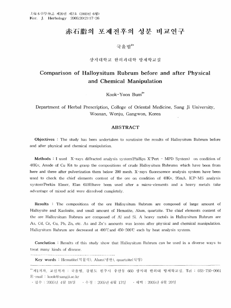 Comparison of Halloysitum Rubrum Before and After Physical and Chemical ...