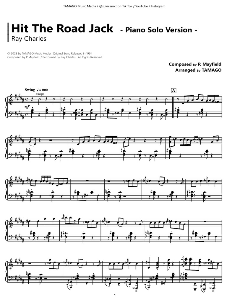 Hit The Road Jack - Piano Solo Version | PDF