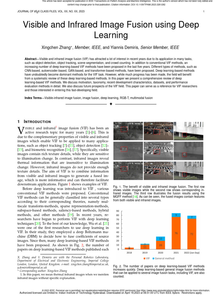 Visible and Infrared Image Fusion Using Deep Learning | PDF