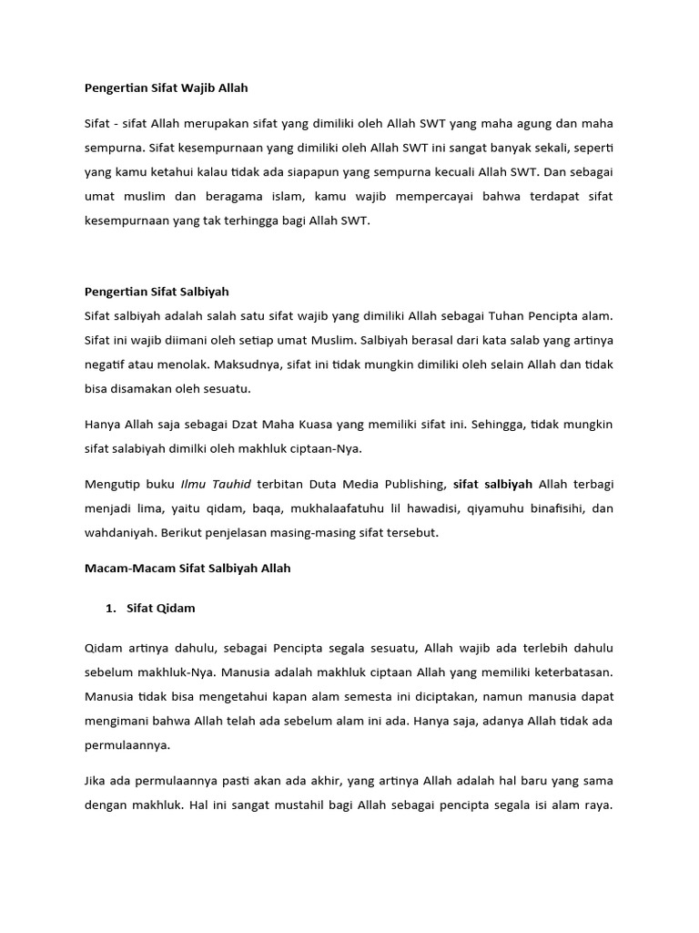 Sifat Salbiyah | PDF