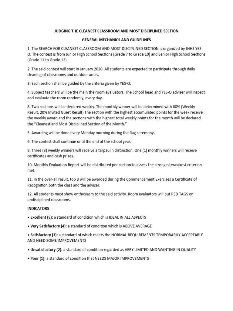 Judging The Cleanest Classroom And Most Disciplined Section PDF