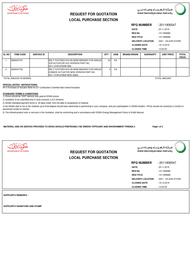 Request For Quotation Local Purchase Section: RFQ Number | PDF