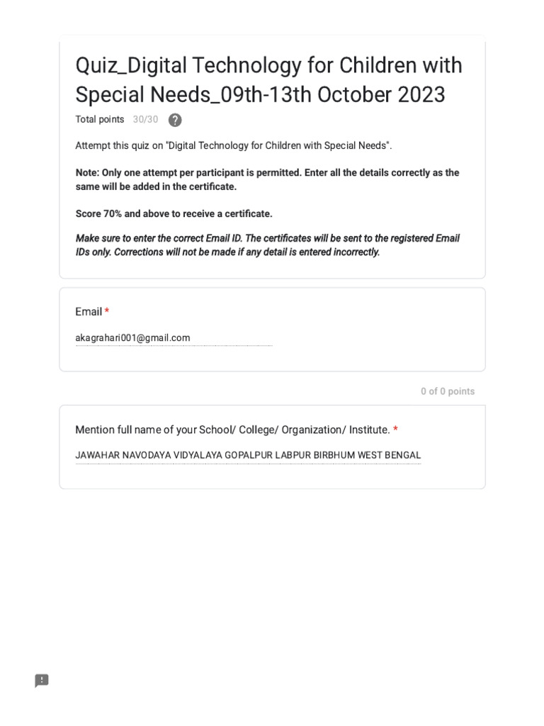 Quiz - Digital Technology For Children With Special Needs - 09th-13th ...