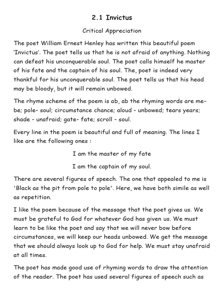 2.1 Invictus | PDF | Poetry