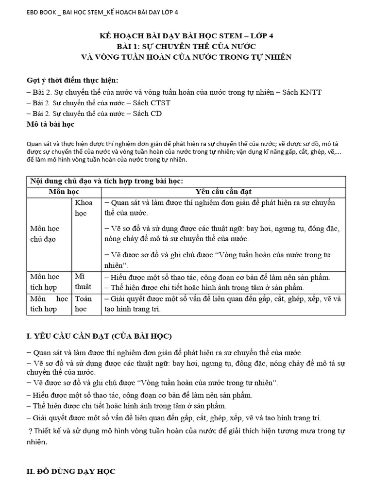 BH STEM 4_Bài 1. Sự Chuyển Thể Của Nước Và VTH Của Nước Trong Tự Nhiên_KHBD | PDF