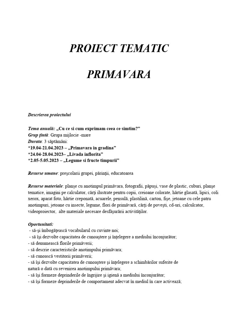 4 Proiect Tematic Primavara | PDF