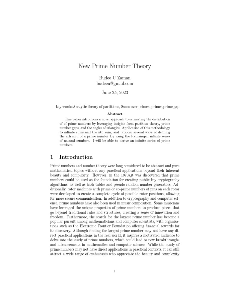 New Prime Number Theory | PDF | Prime Number | Mathematics