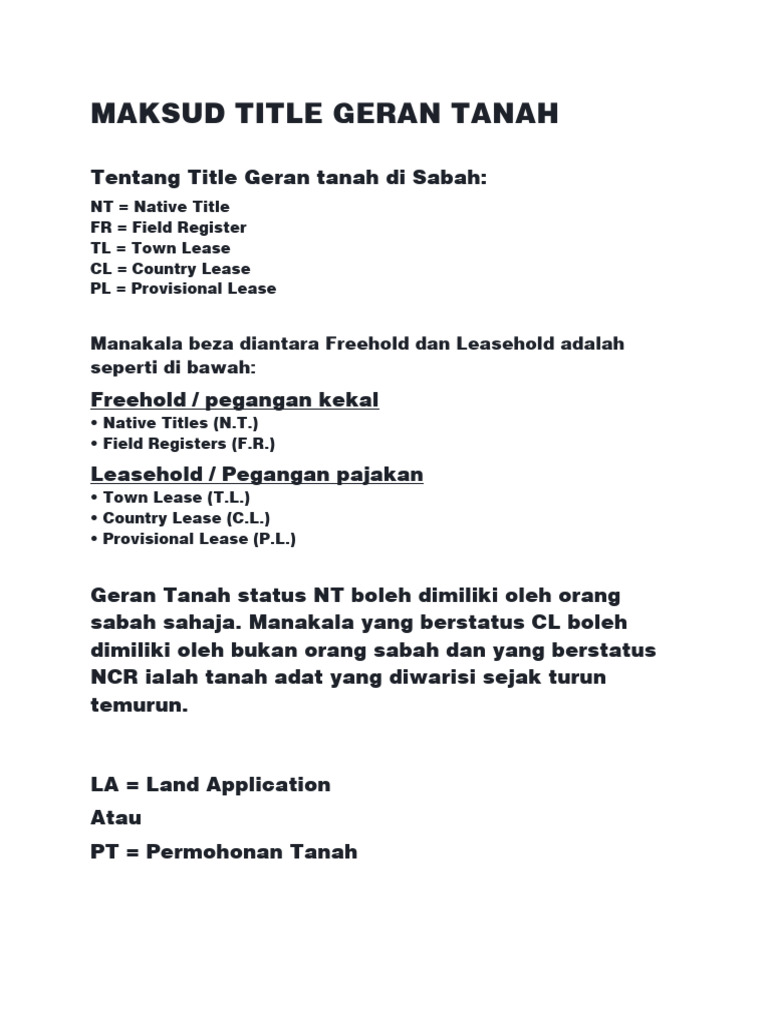 Maksud Title Geran Tanah | PDF
