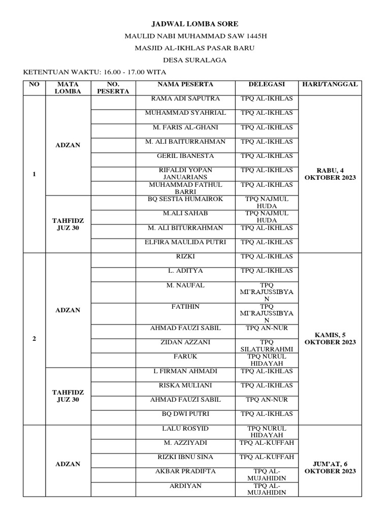 Jadwal Lomba FIX | PDF