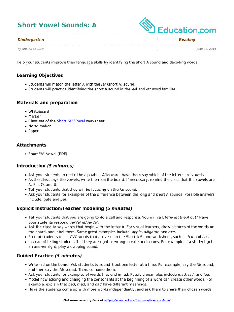 Short Vowel Sounds | PDF