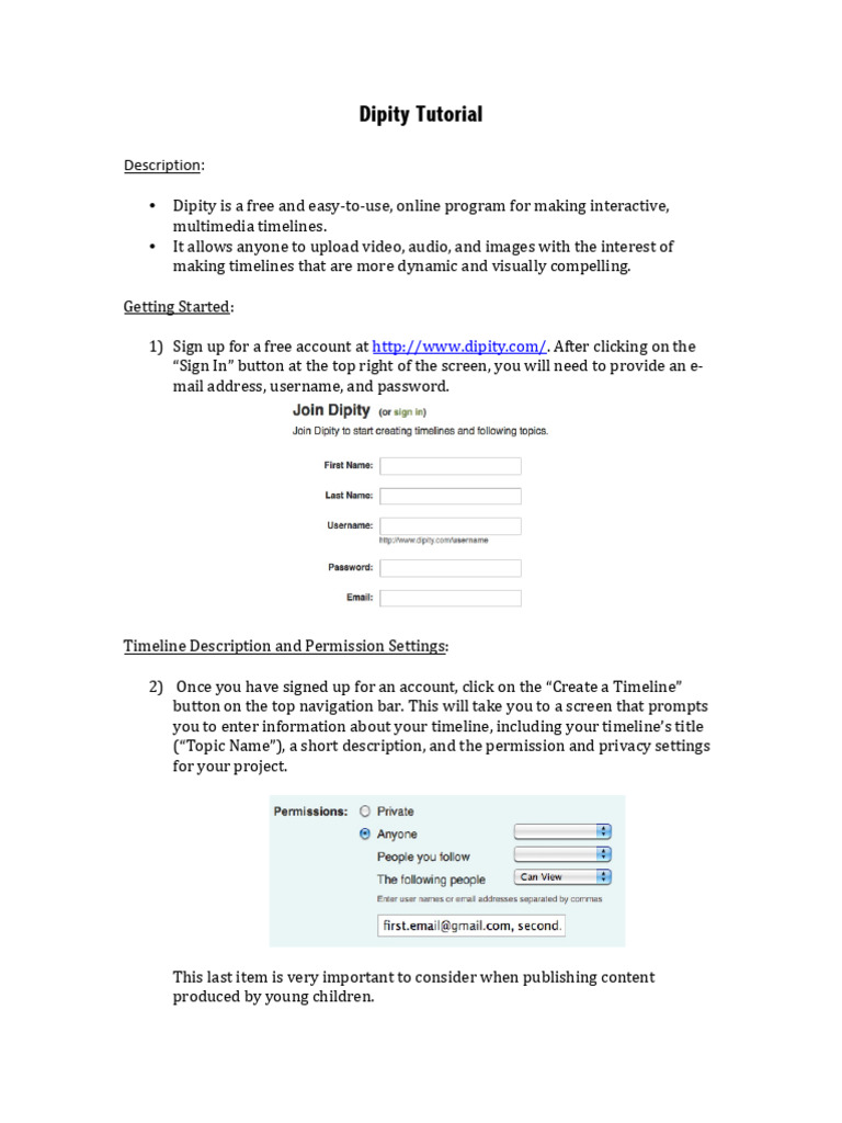 Dipity Tutorial | PDF | Button (Computing) | You Tube