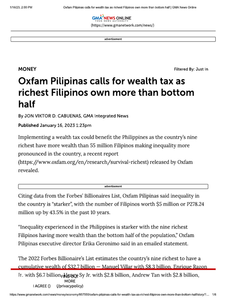 2023 0116 Oxfam Pilipinas Calls For Wealth Tax As Top 9 Richest ... 2023 0116 Oxfam Pilipinas Calls For Wealth Tax As Top 9 Richest ...