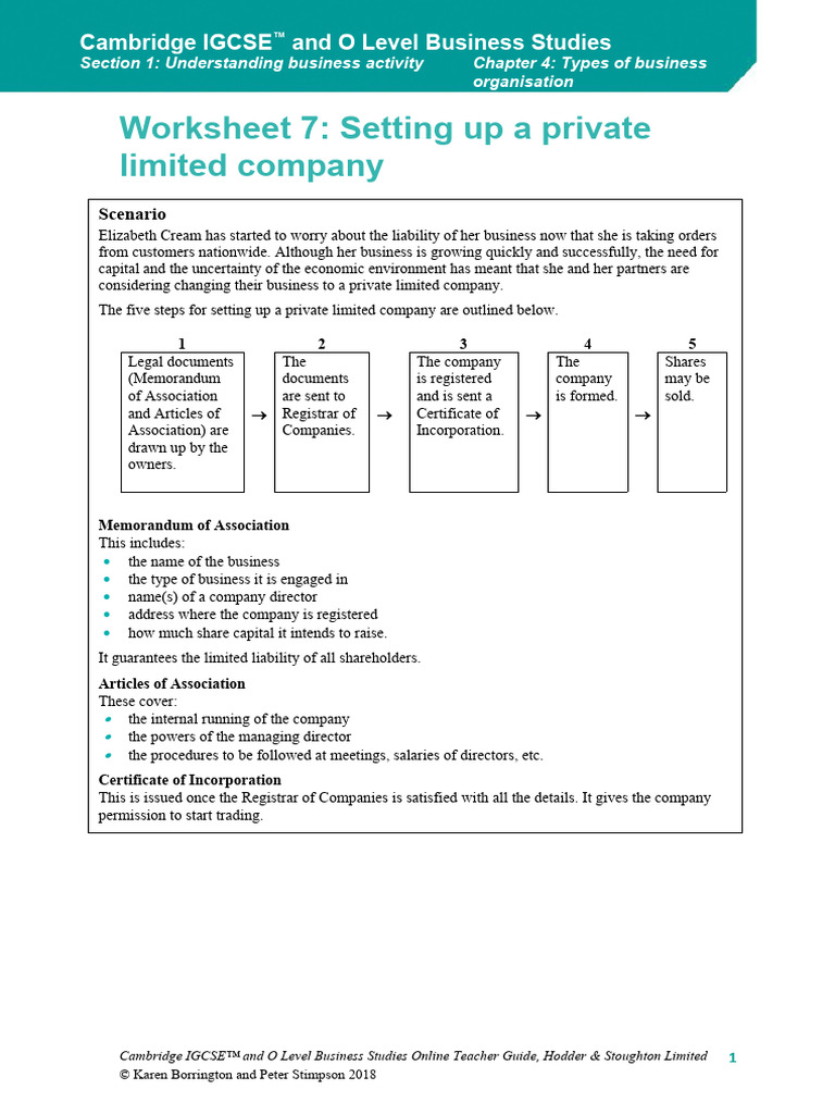 Worksheet 7 - Setting Up A Private Limited Company | PDF | Justice ...