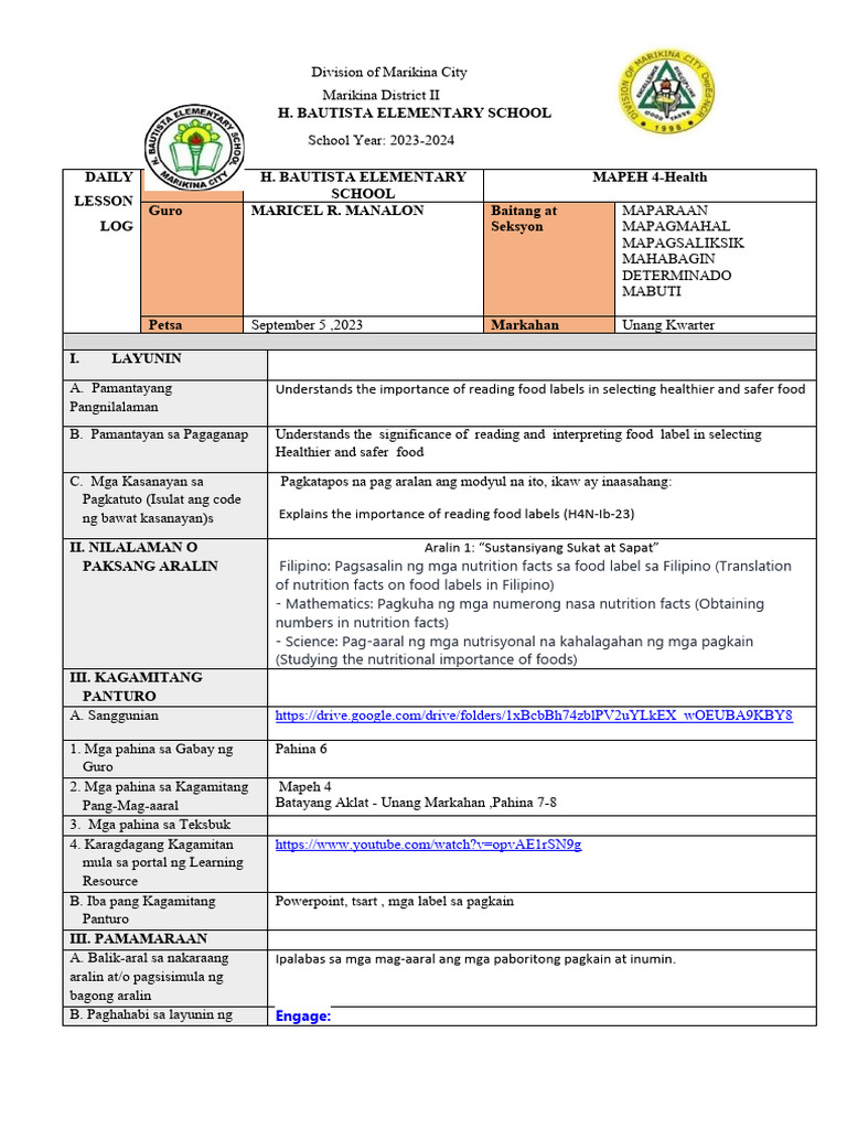 DLL MAPEH Sept. 5 2023 | PDF