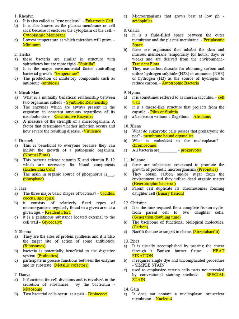 Micro Ques | PDF | Bacteria | Cell (Biology)