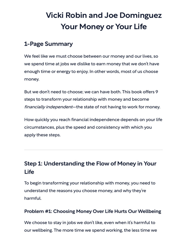 Your Money or Your Life - Vicki Robin and Joe Dominguez | PDF ...