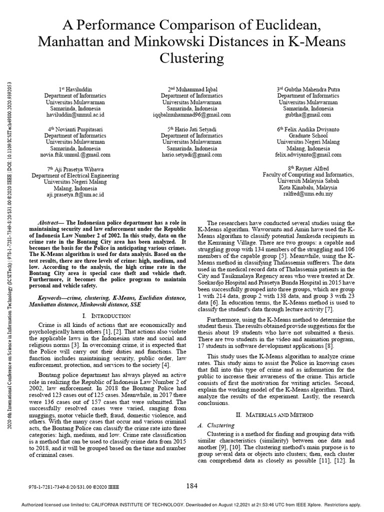 K-Means Clustering: Distance Metrics Comparison | PDF