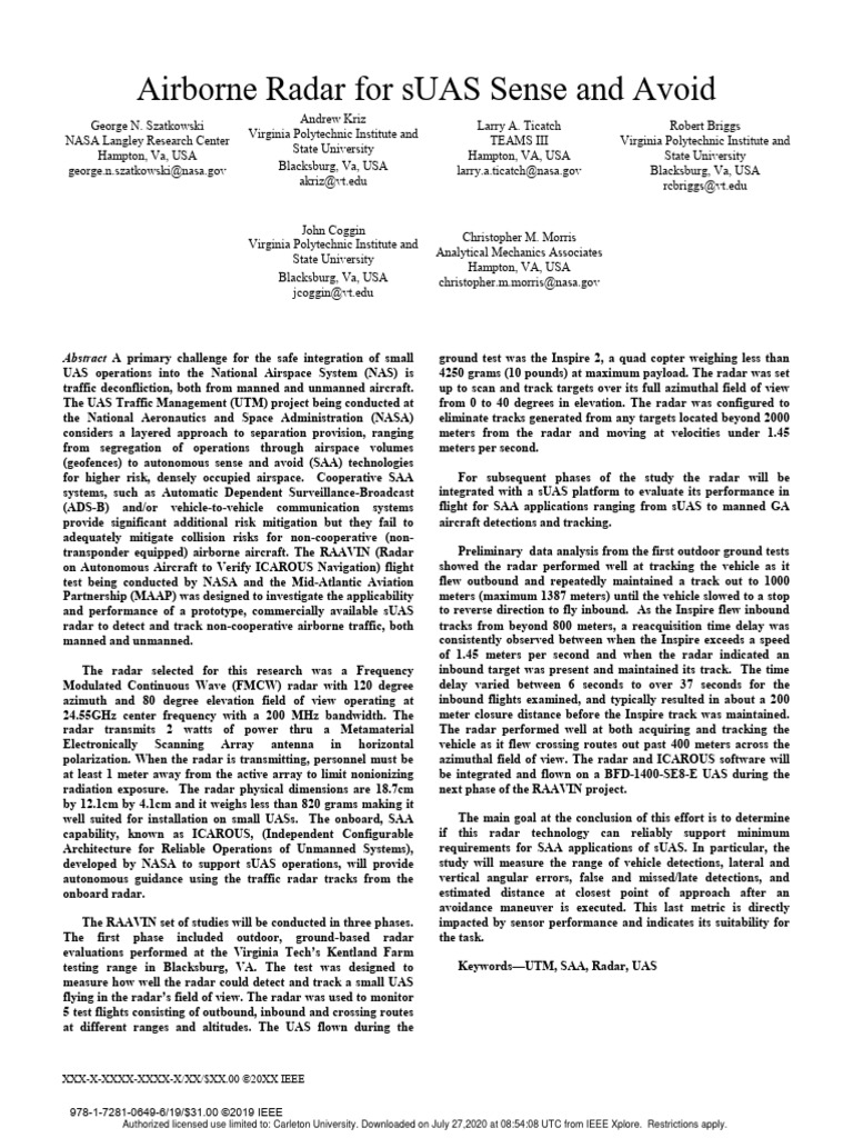 Airborne Radar For SUAS Sense and Avoid | PDF | Radar | Antenna (Radio)