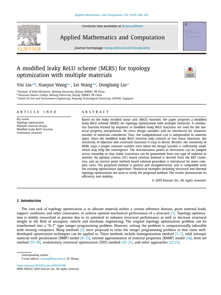 A Modified Leaky ReLU Scheme (MLRS) For Topology Optimization With Multiple Materials | PDF ...