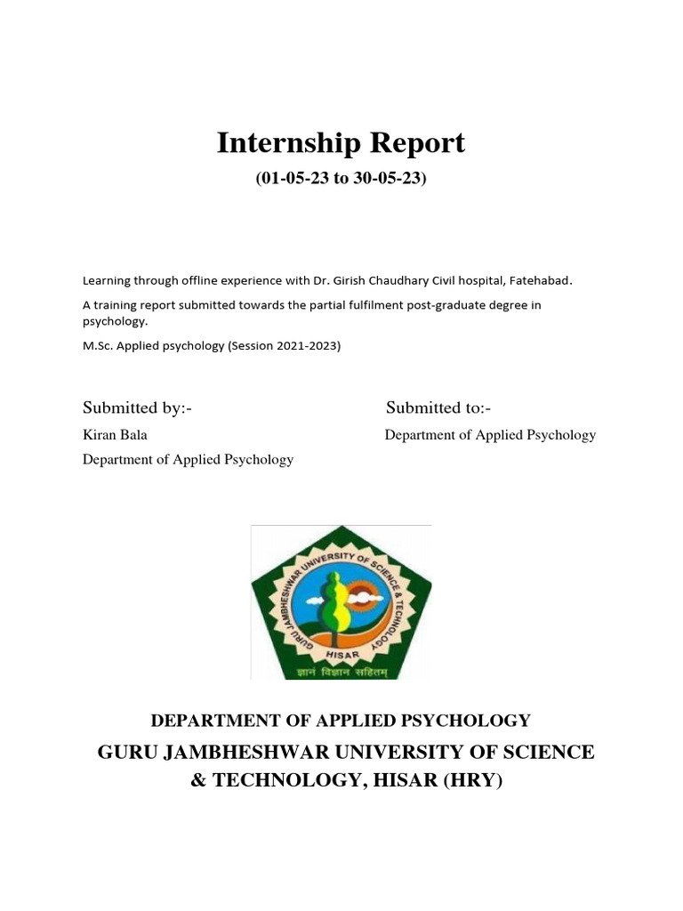 Final Report Internship (Kiran Bala) | PDF | Anxiety Disorder | Substance Abuse