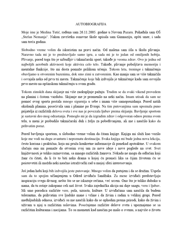 Autobiografija Medina Tutić. | PDF