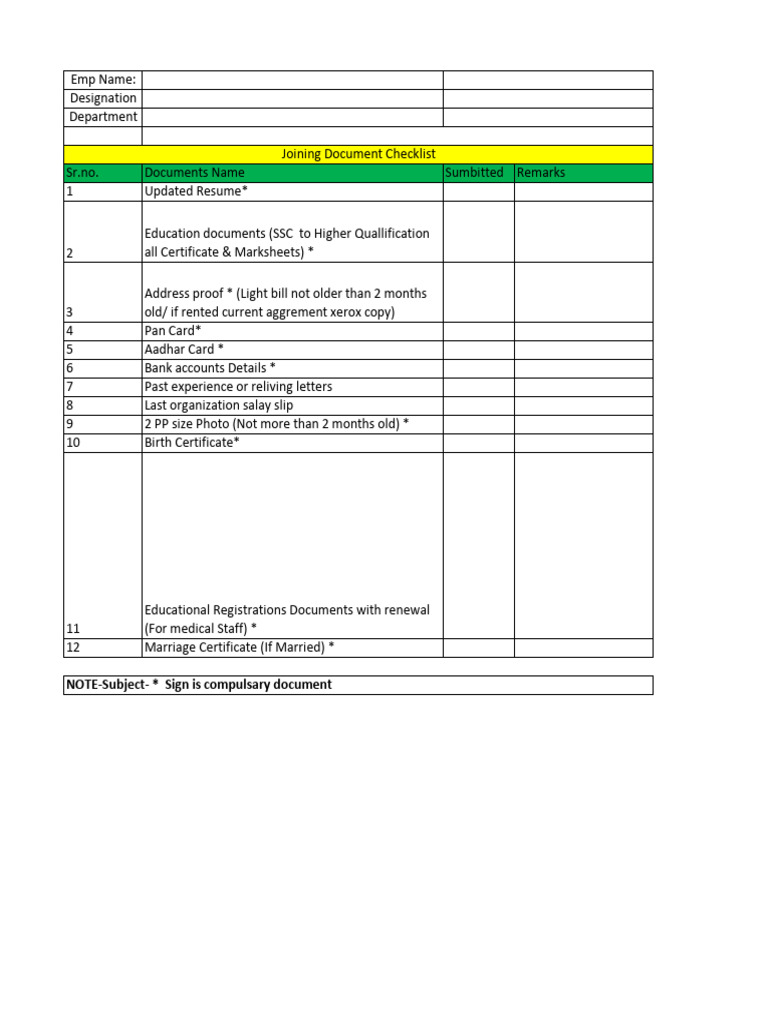 Joining Document Checklist | PDF