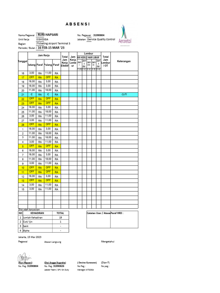 Absensi 16 Feb-15 Mar 2023-1-4 | PDF
