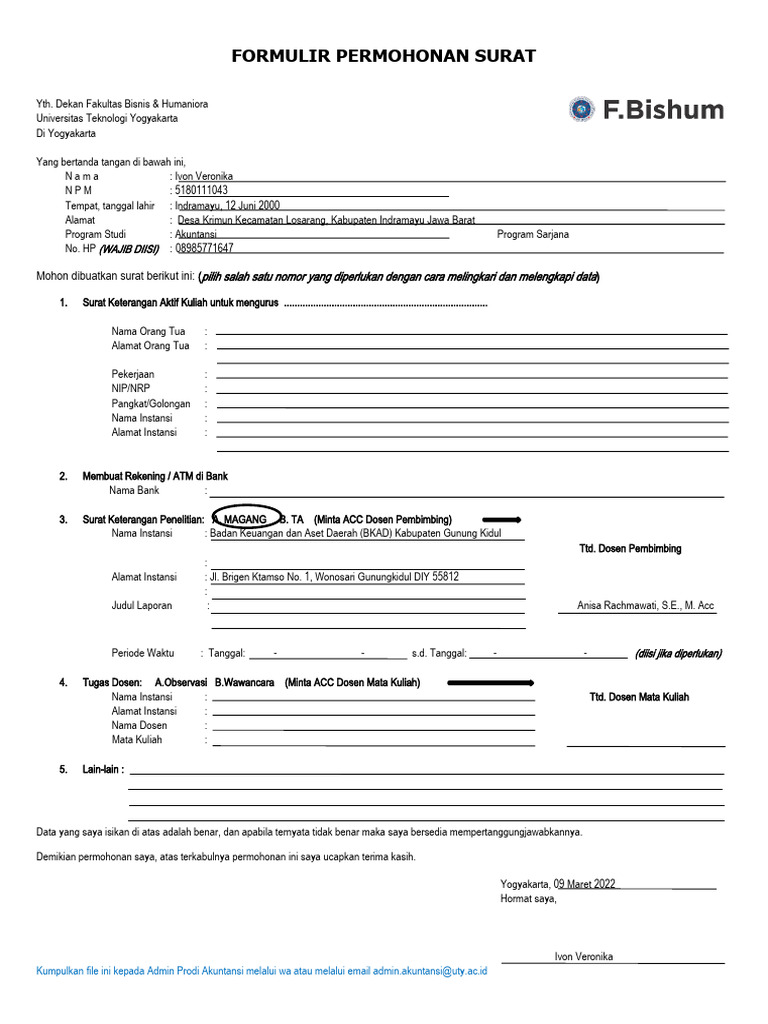 Formulir Permohonan Surat Magang-2 | PDF