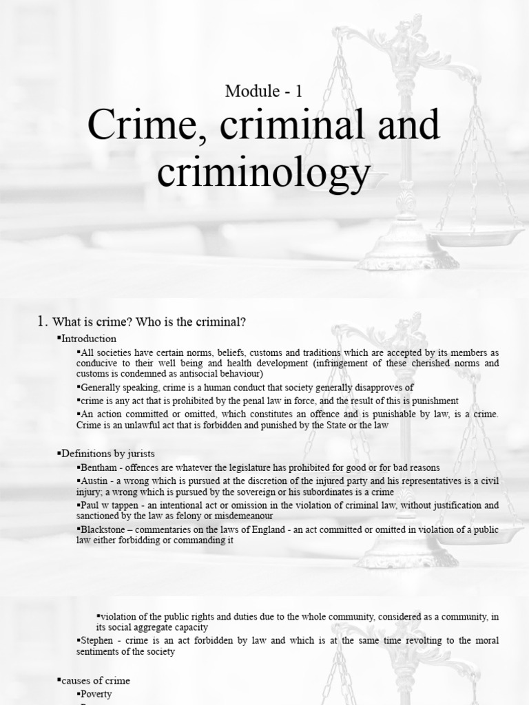 Module 1 - Crime, Criminal and Criminology | PDF | Crimes | Crime ...