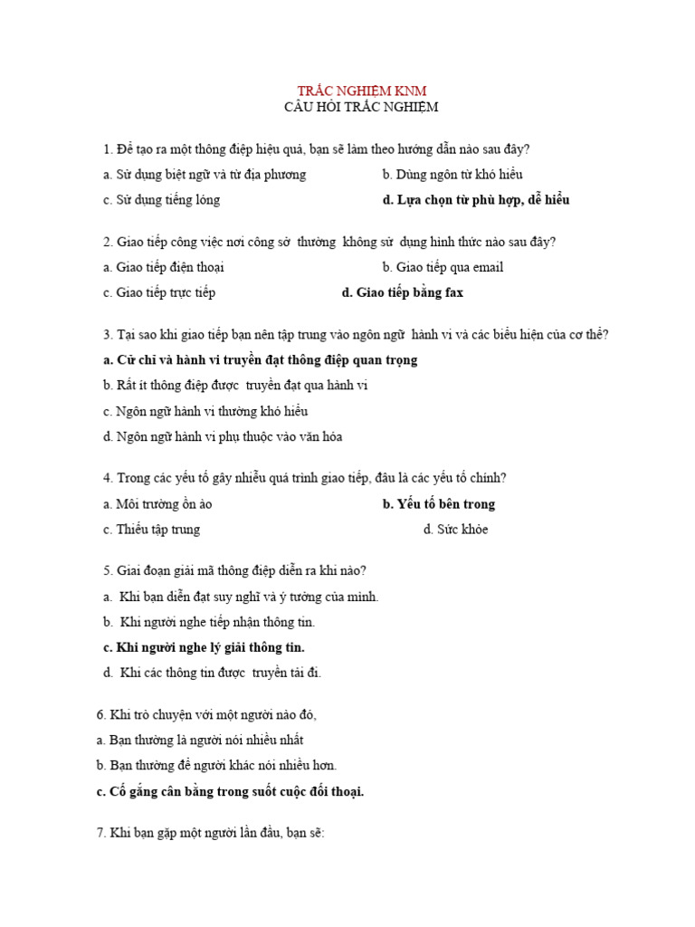 TRẮC-NGHIỆM-KNM (1) | PDF